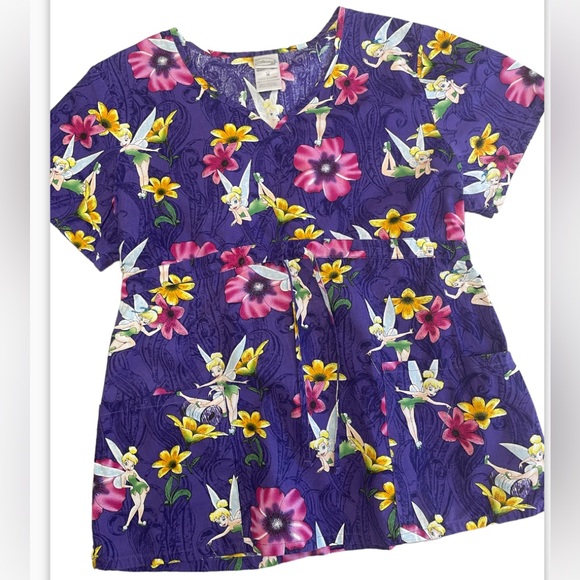 Disney | Tops | Tinkerbell Floral Htf Scrub Top Nurse Cna Tech Medical ...